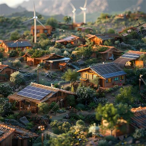 Premium Photo Sustainable Ecovillage With Renewable Energy Sources At Dusk