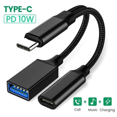 Usb C Otg Cable Phone Adapter 2in1 Type C Male To Usb C Female Charging