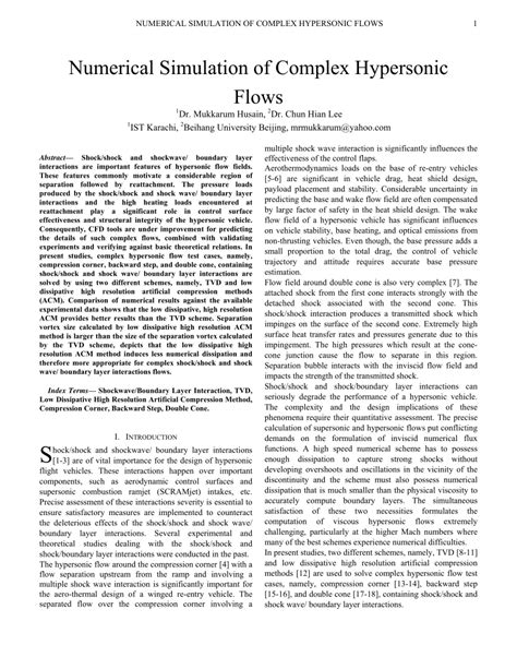 Pdf Numerical Simulation Of Complex Hypersonic Flows