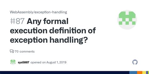 any formal execution definition of exception handling · issue 87 · webassembly exception