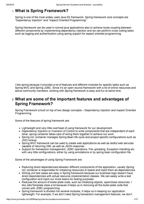Spring Interview Questions And Answers Journal Dev What Is Spring Framework Spring Is