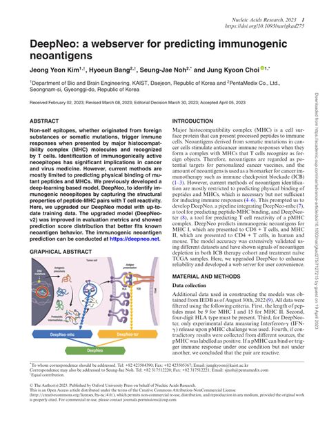 Pdf Deepneo A Webserver For Predicting Immunogenic Neoantigens