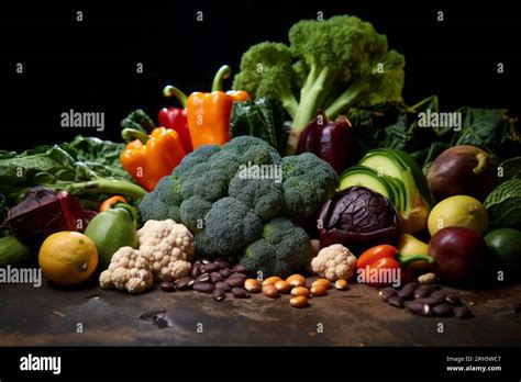 A Captivating Arrangement Of Fresh Fruits And Vegetables On A Rustic