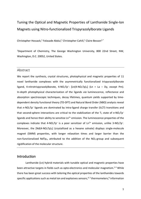 Pdf Tuning The Optical And Magnetic Properties Of Lanthanide Single Ion Magnets Using Nitro