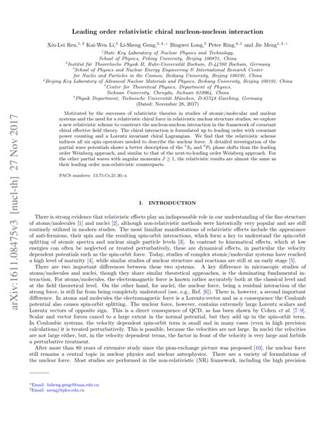 Pdf Leading Order Relativistic Chiral Nucleon Nucleon Interaction