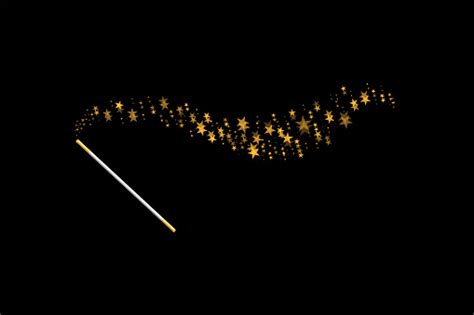 검은 배경에 별이있는 마법 지팡이 금 먼지의 흔적 매직 추상 적 배경 격리 기적과 마법 벡터 일러스트 플랫 디자인 초자연적인에