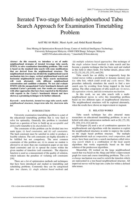 Pdf Iterated Two Stage Multi Neighbourhood Tabu Search Approach For