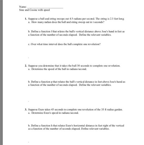 Solved Name Sine And Cosine With Speed 1 Suppose A Ball Chegg Com