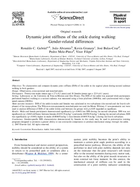 Pdf Dynamic Joint Stiffness Of The Ankle During Walking Gender