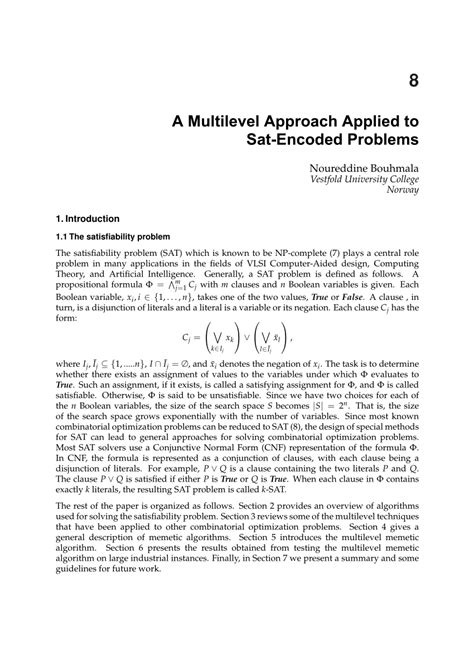 Pdf A Multilevel Approach Applied To Sat Encoded Problems