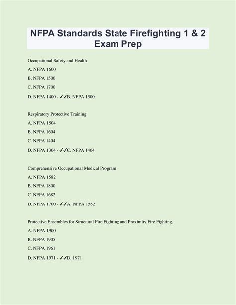 Nfpa Standards State Firefighting 1 And 2 Exam Prep Questions With 100
