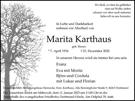 Traueranzeigen Von Marita Karthaus Sich Erinnern De