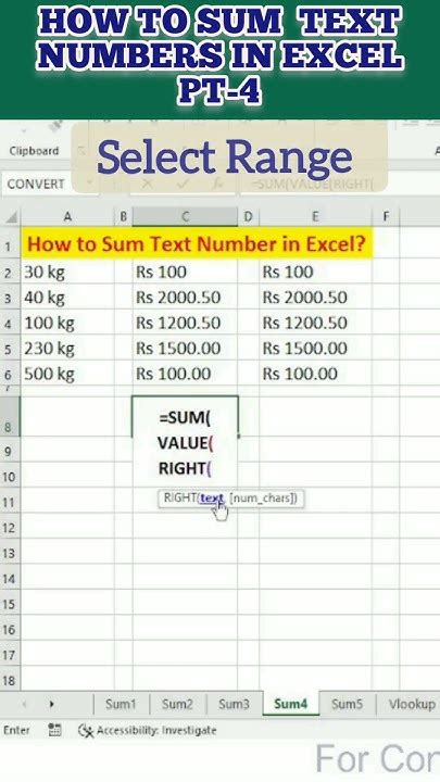 shorts how to sum text number in excel pt 4 excel formulas