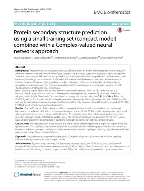 Pdf Protein Secondary Structure Prediction Using A Small Training Set Compact Model Combined