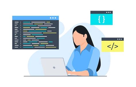 Premium Vector Women Writing Code On Her Laptop