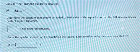 Solved Consider The Following Quadratic Chegg