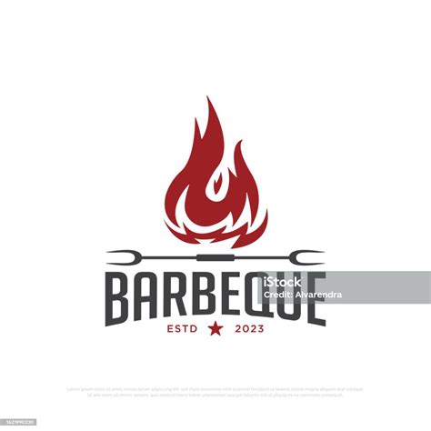 뜨거운 그릴 바베큐 로고 디자인 영감 빈티지 불 그릴 음식 및 레스토랑 아이콘 벡터 일러스트레이션 바베큐그릴에 대한 스톡 벡터
