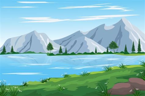 Premium Vector Beautiful Landscape Colorful Nature Scene Flat Design Background Template