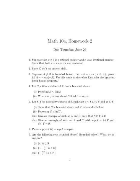 7 questions for assignment 2 introduction to analysis math 104