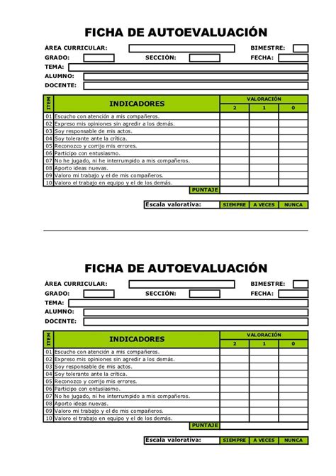 Autoevaluación Del Estudiante De Secundaria