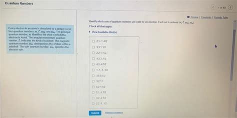 Solved Quantum Numbers Chegg Com