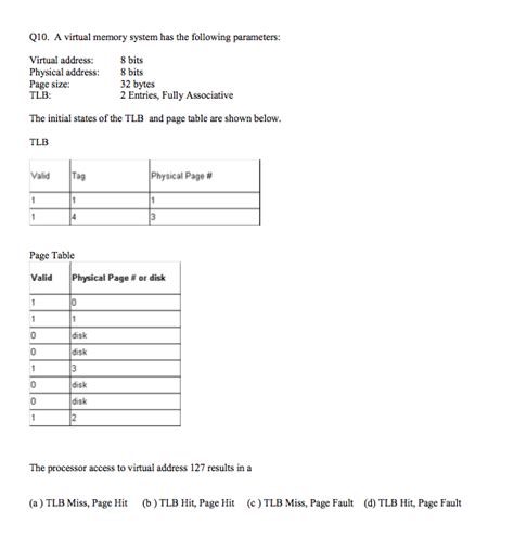 A Virtual Memory System Has The Following Parameters