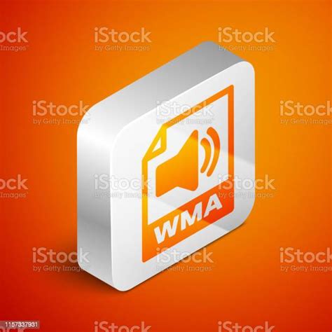 아이소메트릭 Wma 파일 문서 아이콘입니다 오렌지 배경에 격리 Wma 버튼 아이콘을 다운로드합니다 Wma 파일 기호입니다 Wma 음악 형식 기호입니다 실버 스퀘어 버튼 벡터