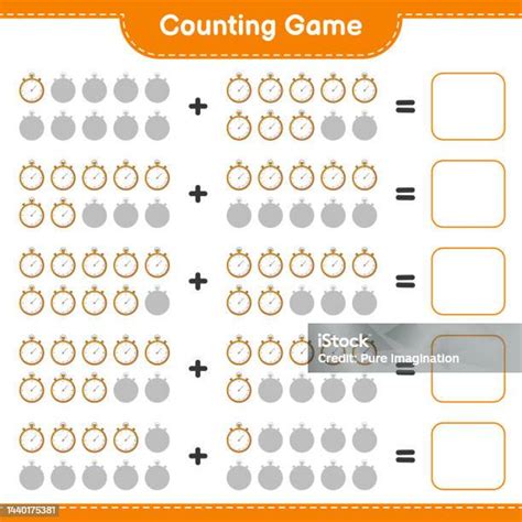카운트와 매치 스톱워치의 수를 계산하고 올바른 숫자와 일치시킵니다 교육 어린이 게임 인쇄 가능한 워크 시트 벡터 일러스트 레이 션 0명에 대한 스톡 벡터 아트 및 기타