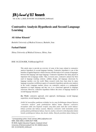 Contrastive Analysis Hypothesis And Second Language Learning