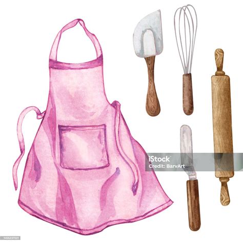 주방 용품 믹서 초콜릿 냄비 홀더 숟가락 점토 재그 흰색 배경에 휘저어 주어 수채화 세트 베이킹 수채화 세트 요리 클립 아트 베이킹 일러스트레이션 개체 그룹에 대한 스톡
