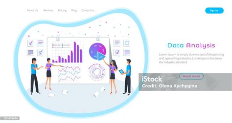 디지털 데이터 분석 배너 빅 데이터 분석 및 시각화 인포그래픽을 연구하고 그래프 차트를 사용하여 정보를 분석하는 비즈니스 팀 방문 페이지 템플릿입니다 개념에 대한 스톡 벡터