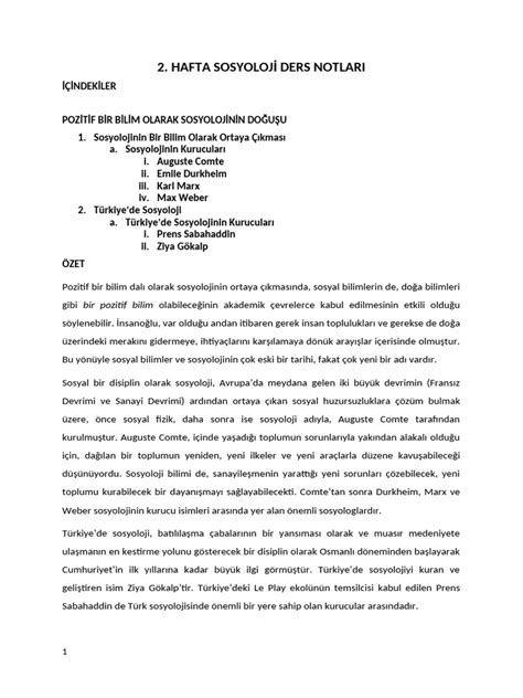 2 Hafta Poz T F B R B L M Olarak Sosyoloj Pdf