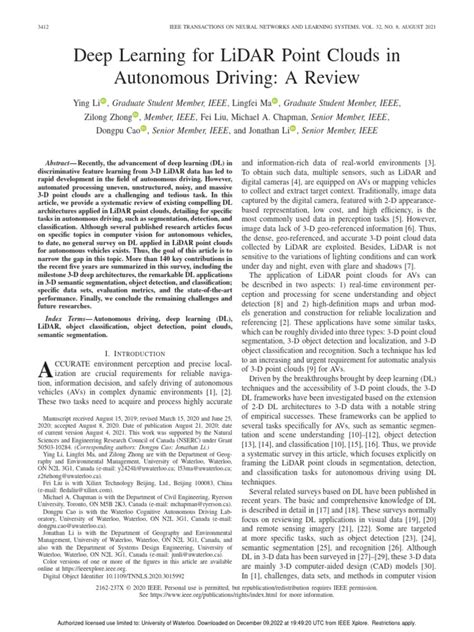 Deep Learning For Lidar Point Clouds In Autonomous Driving A Review Pdf Lidar Image