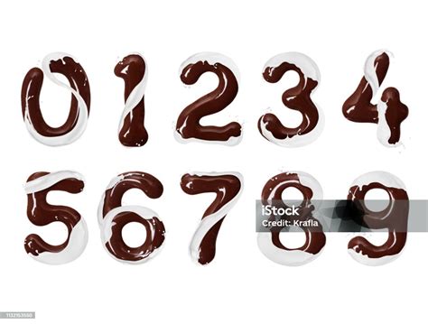 녹은 초콜릿으로 만든 숫자 우유 밝아진 흰색 배경에 고립 개념에 대한 스톡 사진 및 기타 이미지 개념 개념과 주제 그리기 Istock