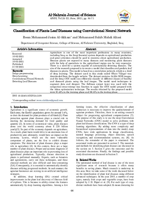 Pdf Classification Of Plants Leaf Diseases Using Convolutional Neural Network