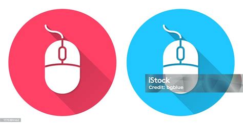 컴퓨터 마우스 빨간색 또는 파란색 배경에 긴 그림자가 있는 둥근 아이콘 개념에 대한 스톡 벡터 아트 및 기타 이미지 개념 개인 장식품 곡선 Istock