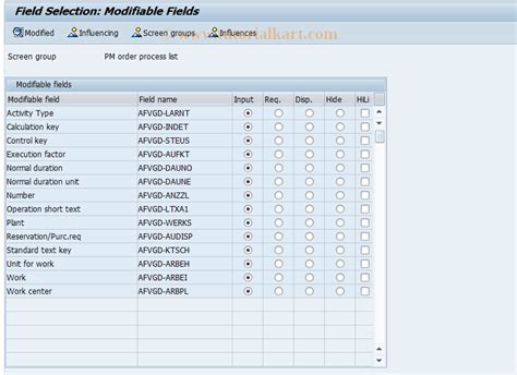 OIOPL SAP Tcode Field Selection For Order Opertn Detail