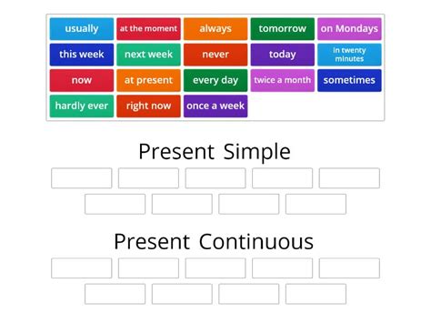Present Simple Present Continuous TIME EXPRESSIONS Group Sort