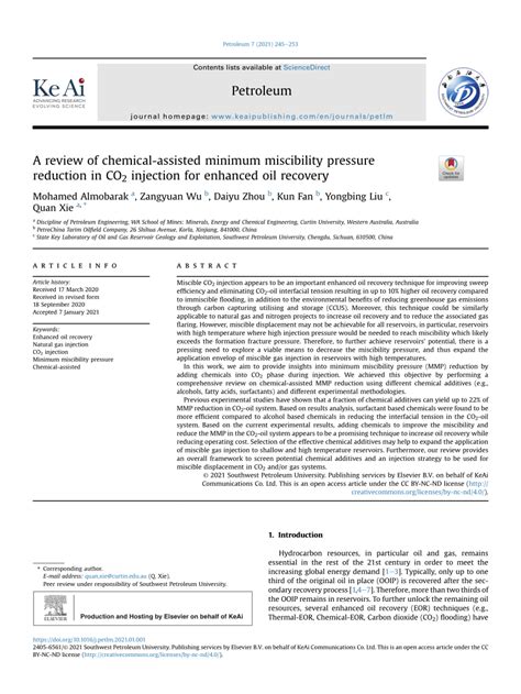 Pdf A Review Of Chemical Assisted Minimum Miscibility Pressure
