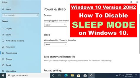 How To Disable Sleep Mode On Windows 10 Version 20h2 Os Build 19042 630 Youtube