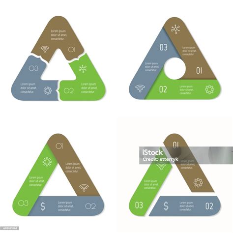 4의 삼각 Infographic 다이어그램을 연결 있습니다 3 옵션으로 원형 차트입니다 3 부품 자습서 종이 진행 단계 격리 된