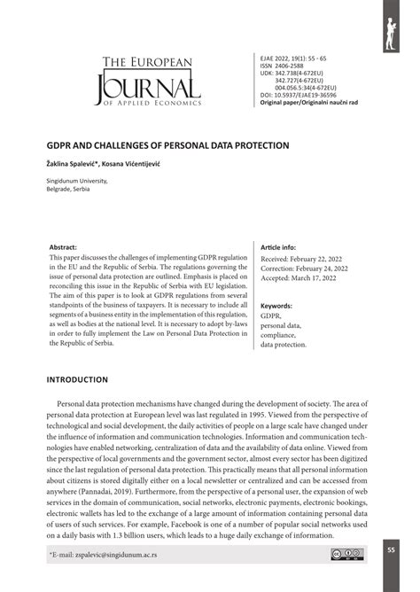 Pdf Gdpr And Challenges Of Personal Data Protection