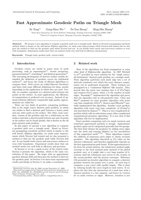 Pdf Fast Approximate Geodesic Paths On Triangle Mesh