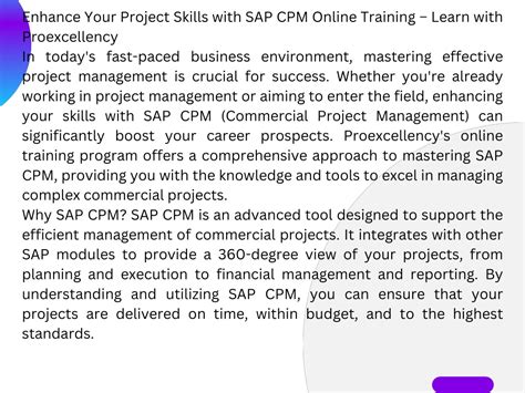 Ppt Excel In Commercial Project Management With Sap Cpm Online Training Join Proe