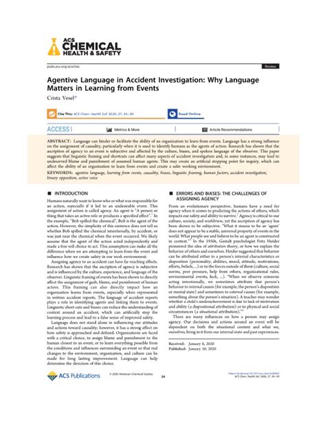 Agentive Language In Accident Investigation Why Language Matters In Learning From Events Pdf