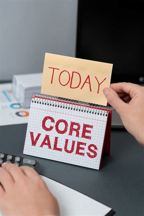 Text Sign Showing Core Values Internet Concept Principles Which Guide And Determine What Is