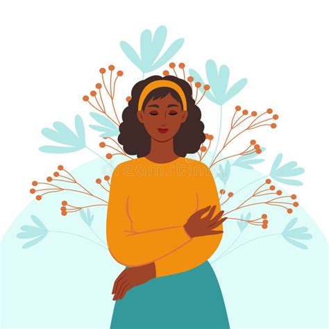 Black Skinned Woman Hugs Herself Concept Of Psychological Health And