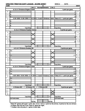 Fillable Online GREATER TRENTON DART LEAGUE SCORE SHEET Fax Email