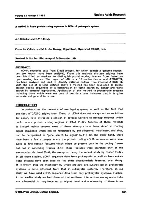 Pdf A Method To Locate Protein Coding Sequences In Dna Of Prokaryotic Systems