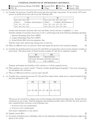 Operating System END OS Previous Year Question Paper Operating Systems CS Page FM